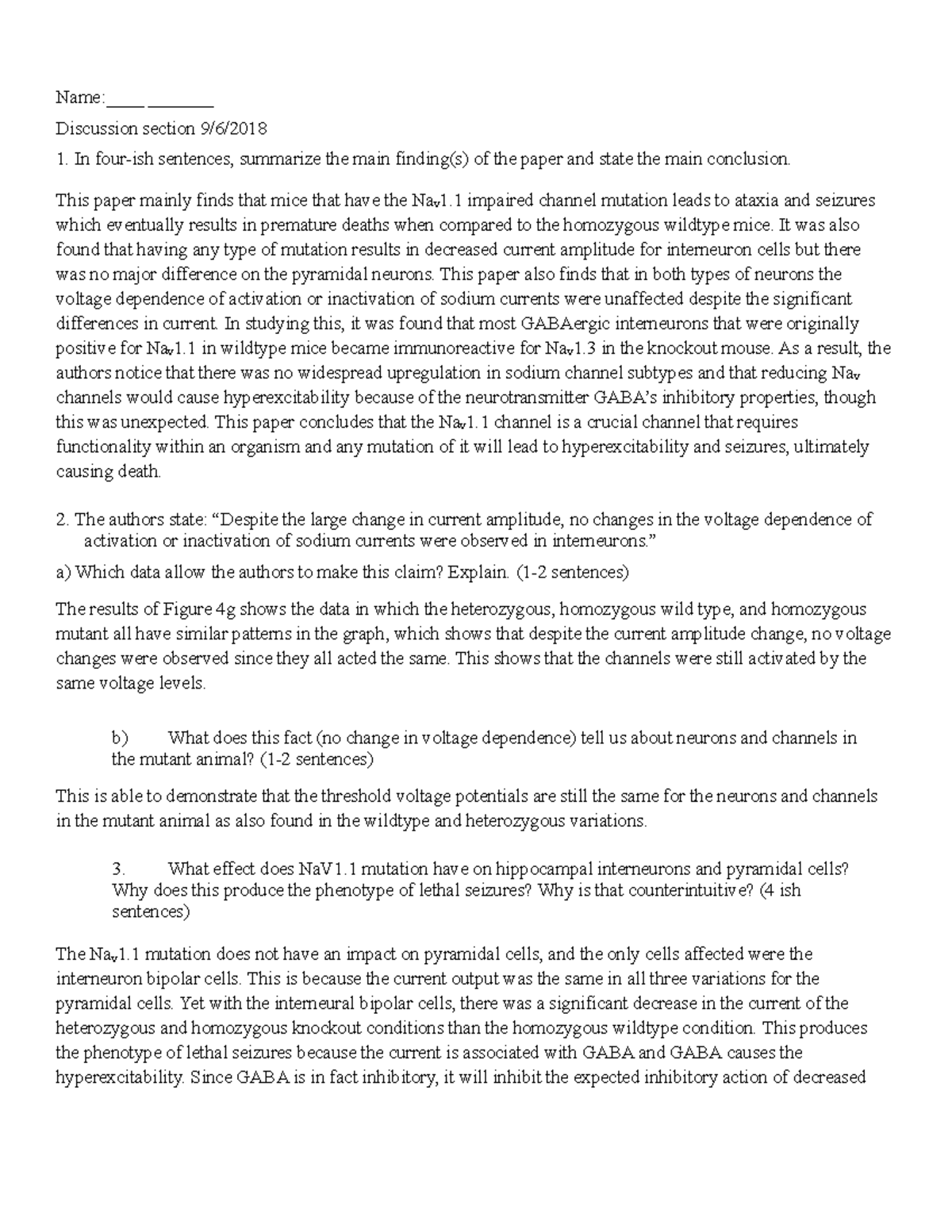 Discussion Response for Paper 2 - Name:____ _______ Discussion section ...