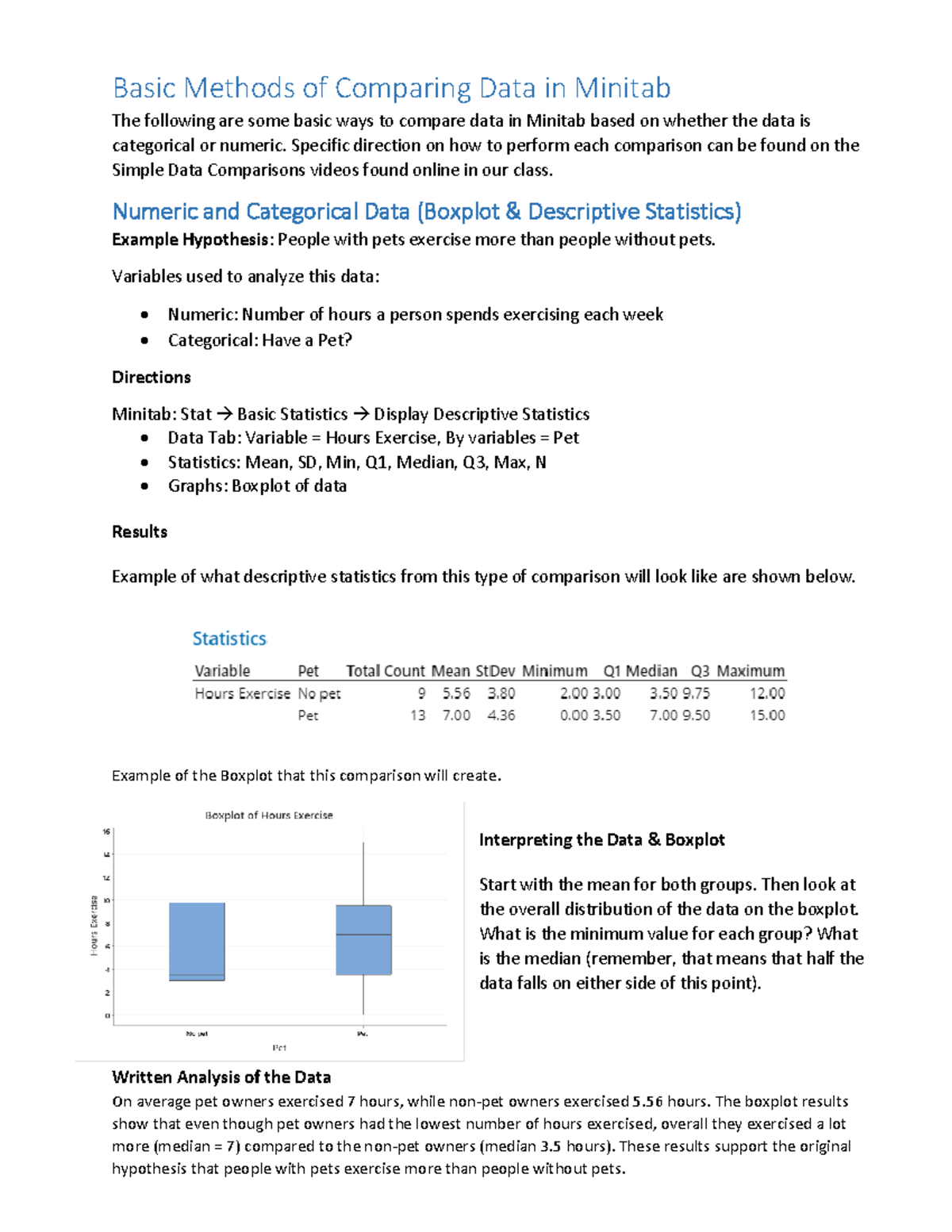 Basic Methods to Compare Data in Minitab - Basic Methods of Comparing Data in Minitab The ...