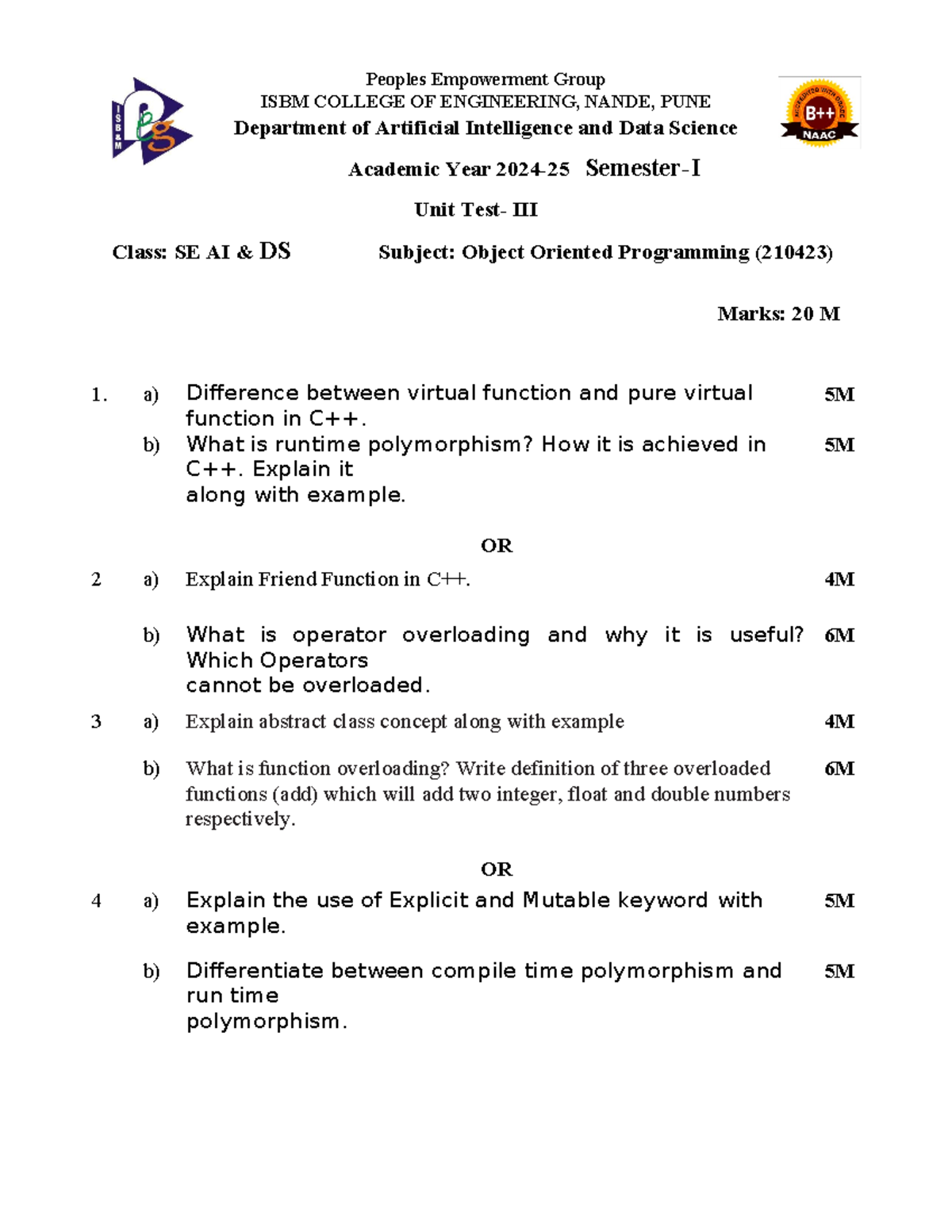 Unit Test 3 - Tutorial work - Peoples Empowerment Group ISBM COLLEGE OF ...