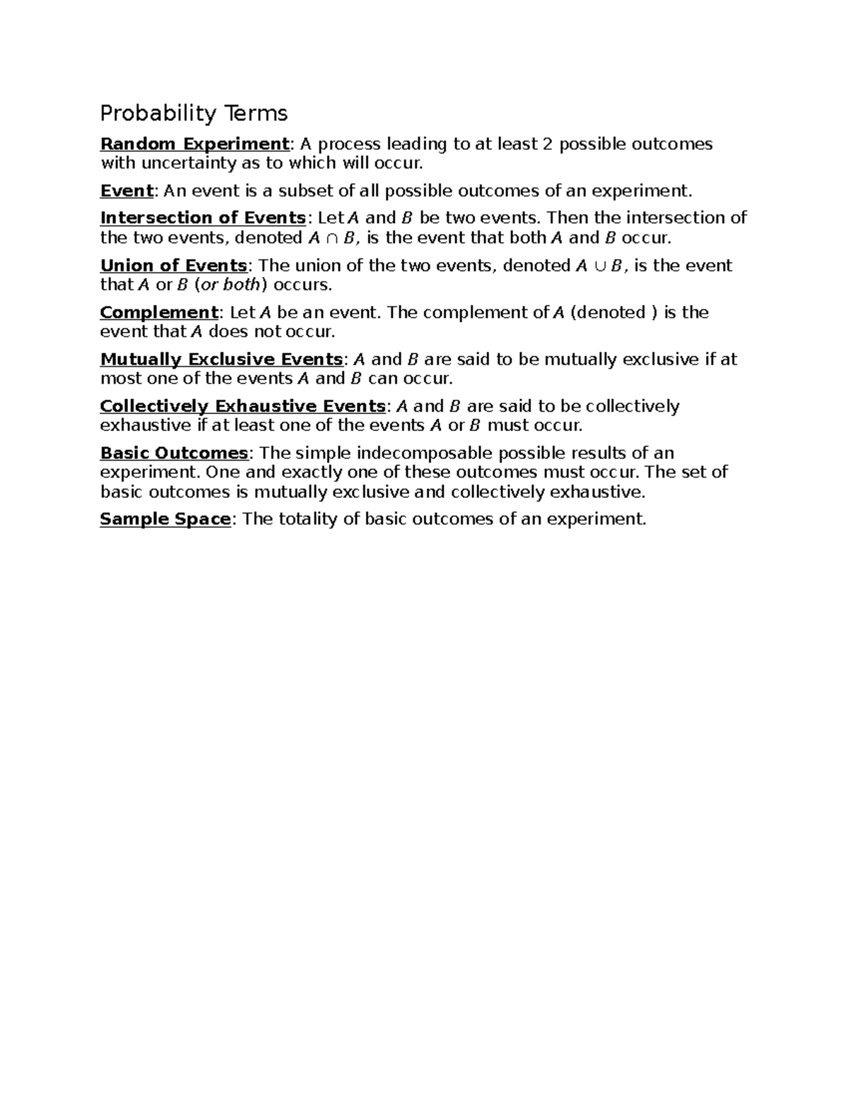 Probability Notes, Terms, and examples - Probability Terms Random ...