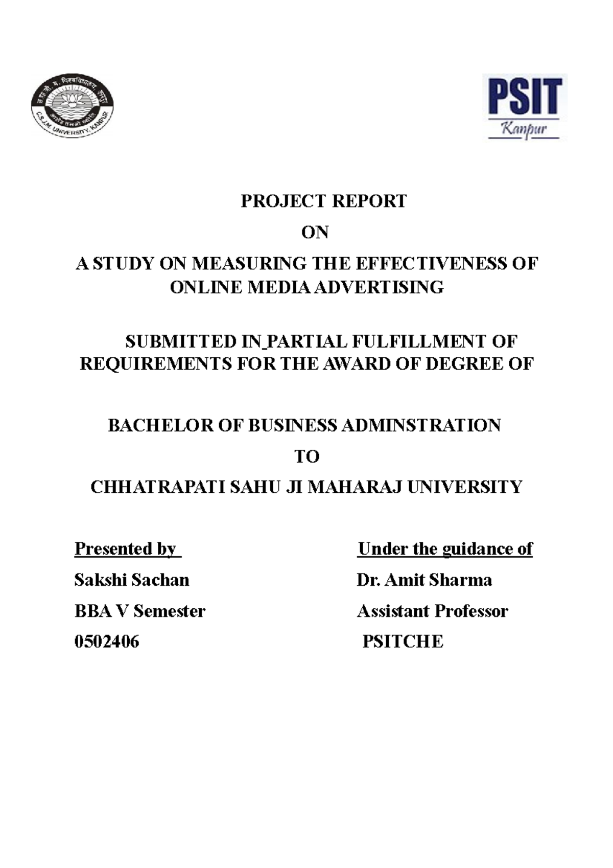 Sakshi Sachan Research Report (5TH SEM) - PROJECT REPORT ON A STUDY ON ...