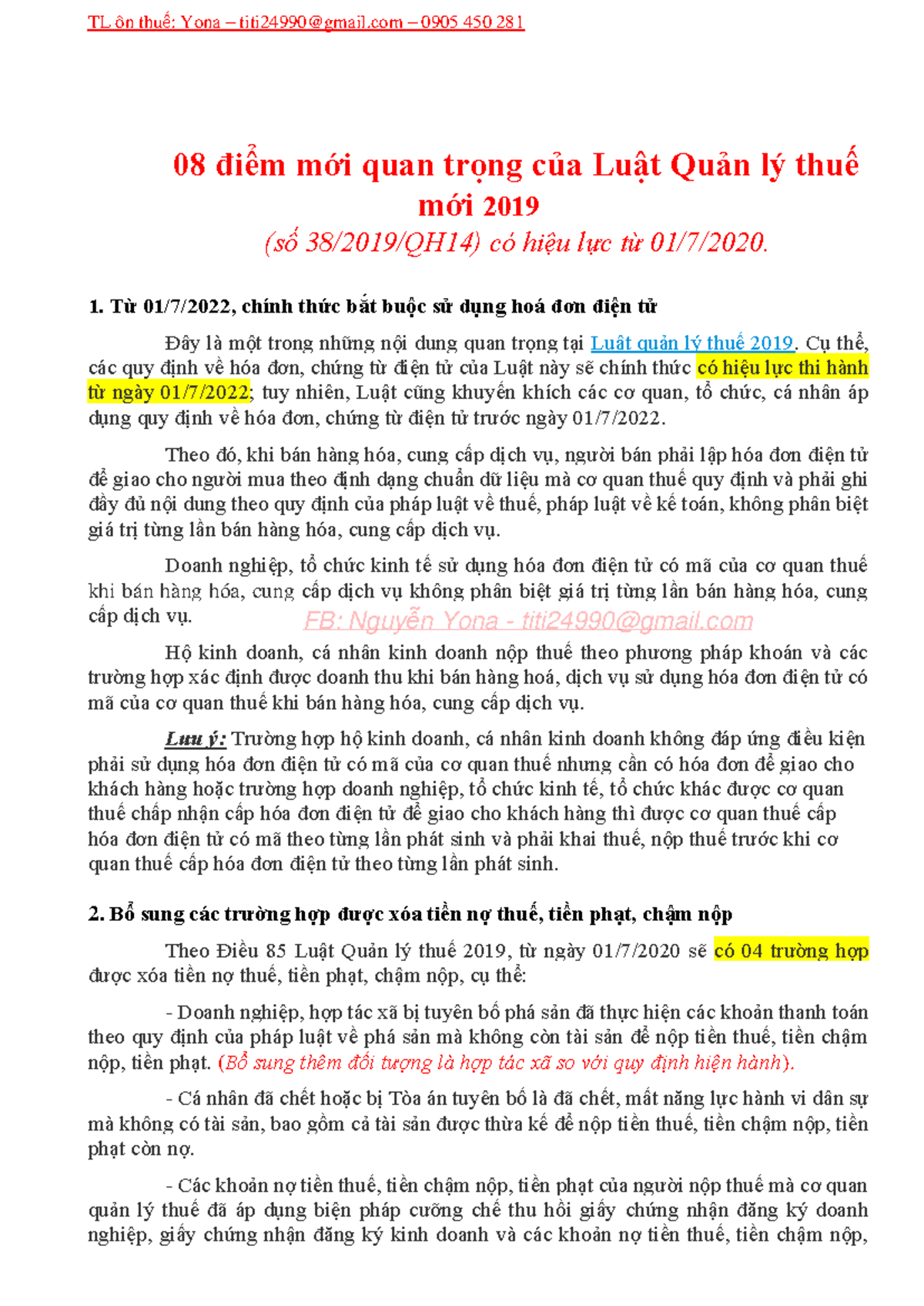 08 điểm mới QLT - 08 điểm mới quan trọng của Luật Quản lý thuế mới 2019 (số 38/2019/QH14) có ...
