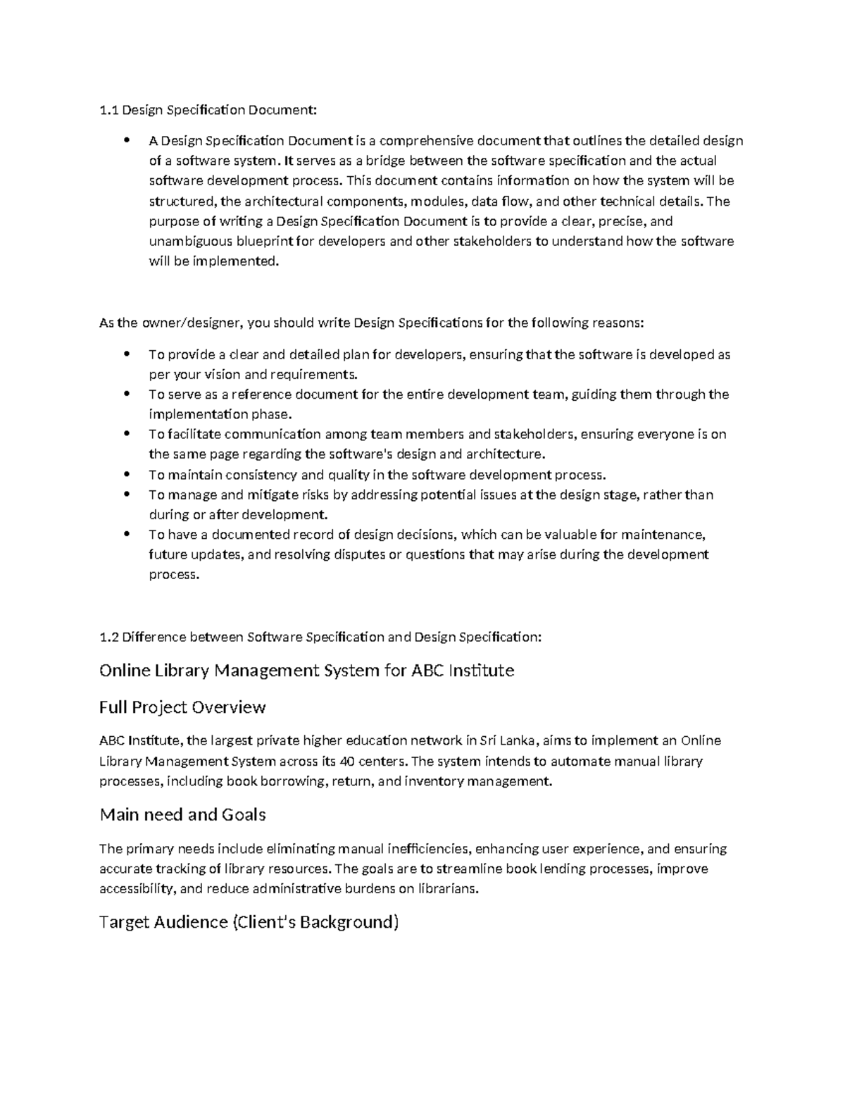 Self Study 7 - good - 1 Design Specification Document: A Design ...