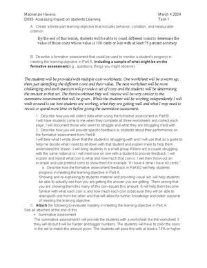 Class 8 task 1 attept one - Introduction to Curriculum, Instruction and assessment Task 1 A ...