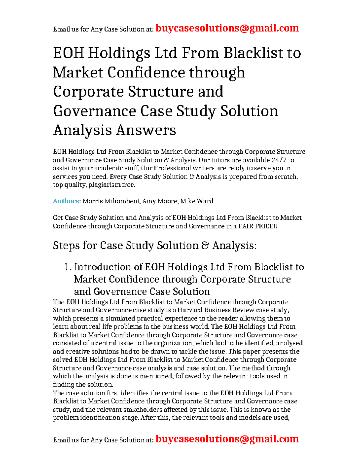 Case Solution EOH Holdings Ltd From Blacklist to Market Confidence through Corporate Structure ...