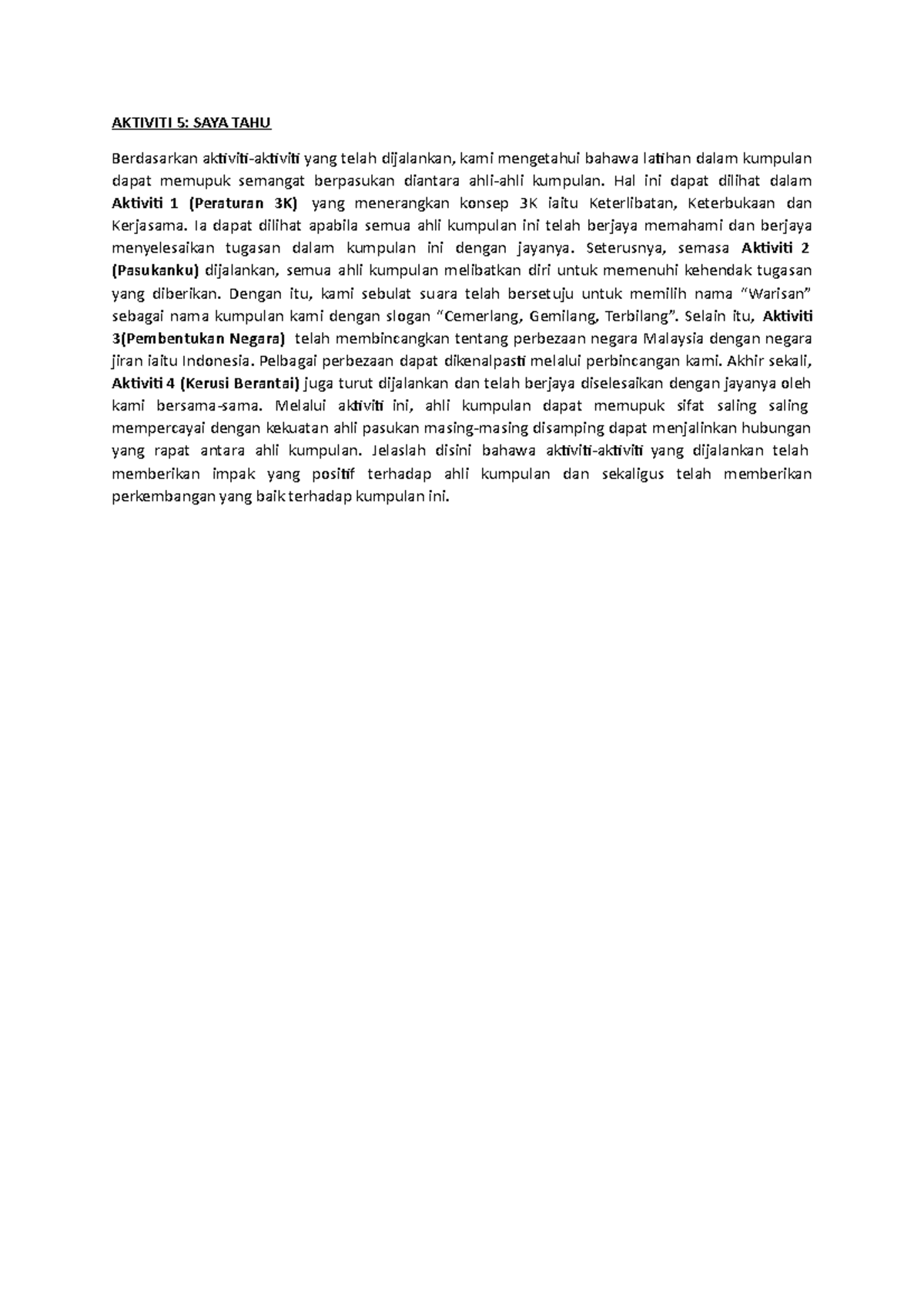 Aktiviti 5 - HBU111 - AKTIVITI 5: SAYA TAHU Berdasarkan aktiviti ...