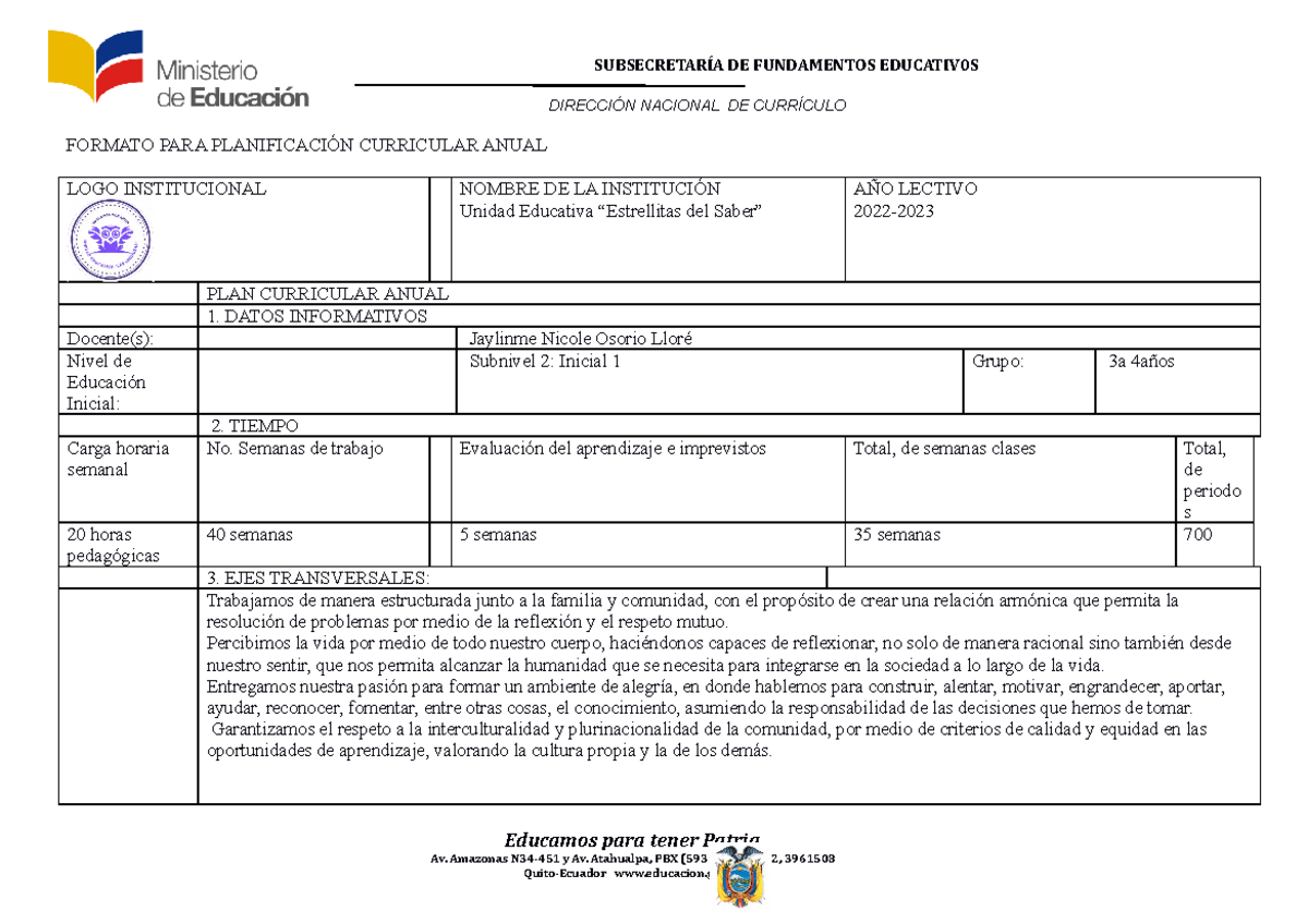 Otro Planificación Curricular Anual - DIRECCIÓN NACIONAL DE CURRÍCULO ...