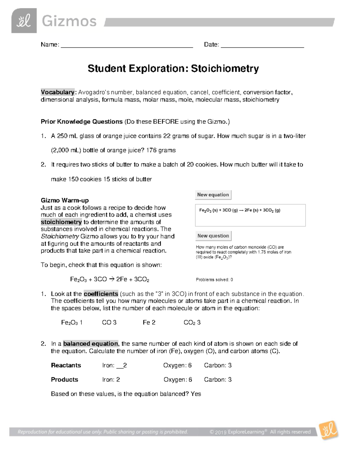 Activity 5.8- Stoichiometry - Name ...