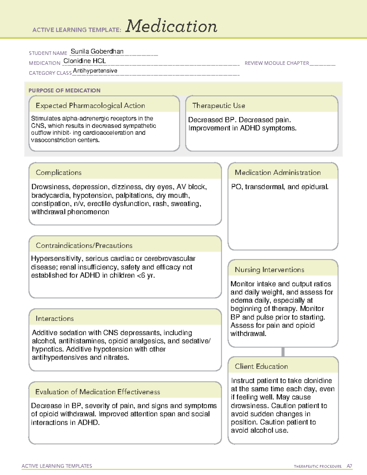 Clonidine - practice - ACTIVE LEARNING TEMPLATES THERAPEUTIC PROCEDURE ...