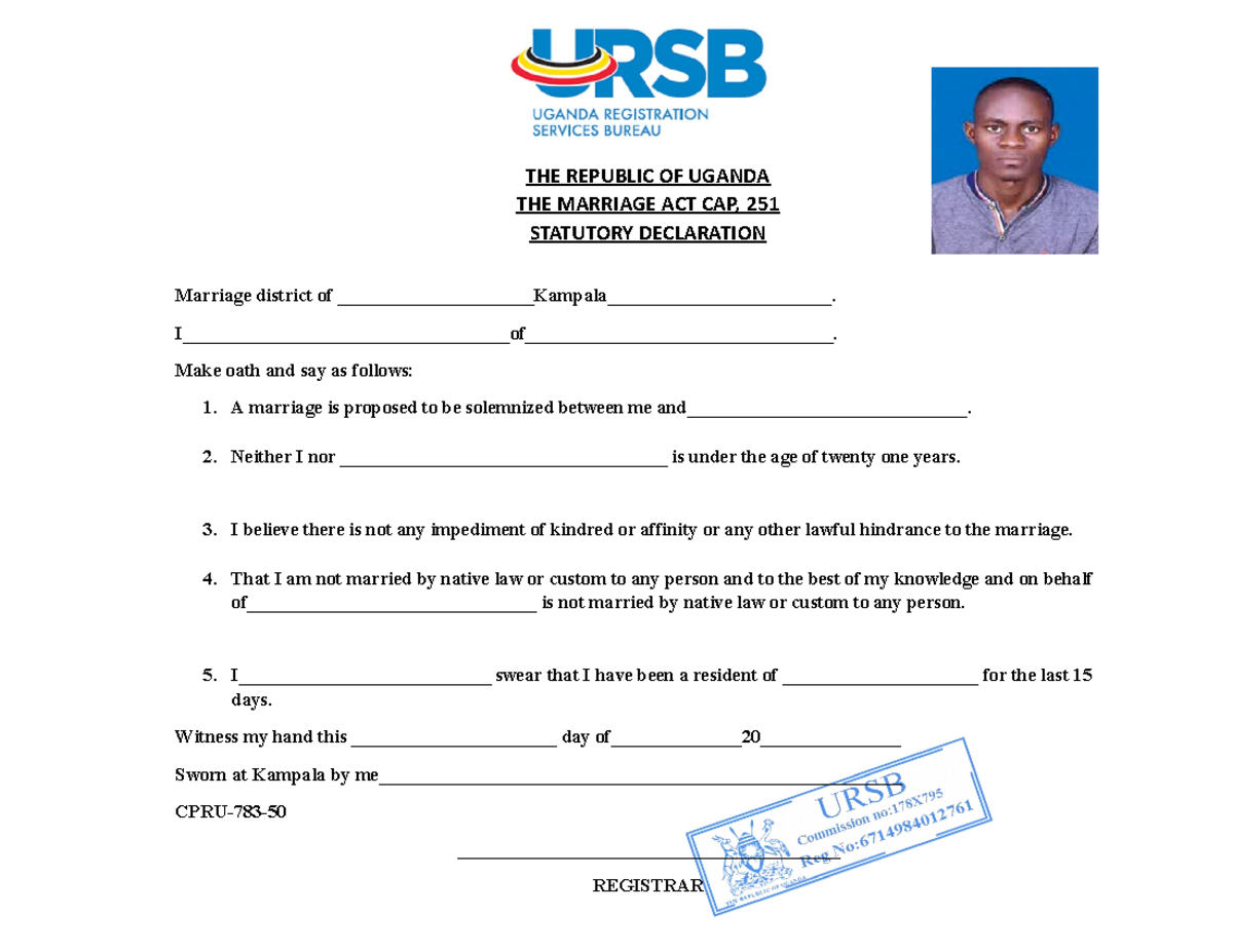 Ursb letters - yaa am a lawyer - THE REPUBLIC OF UGANDA THE MARRIAGE ...
