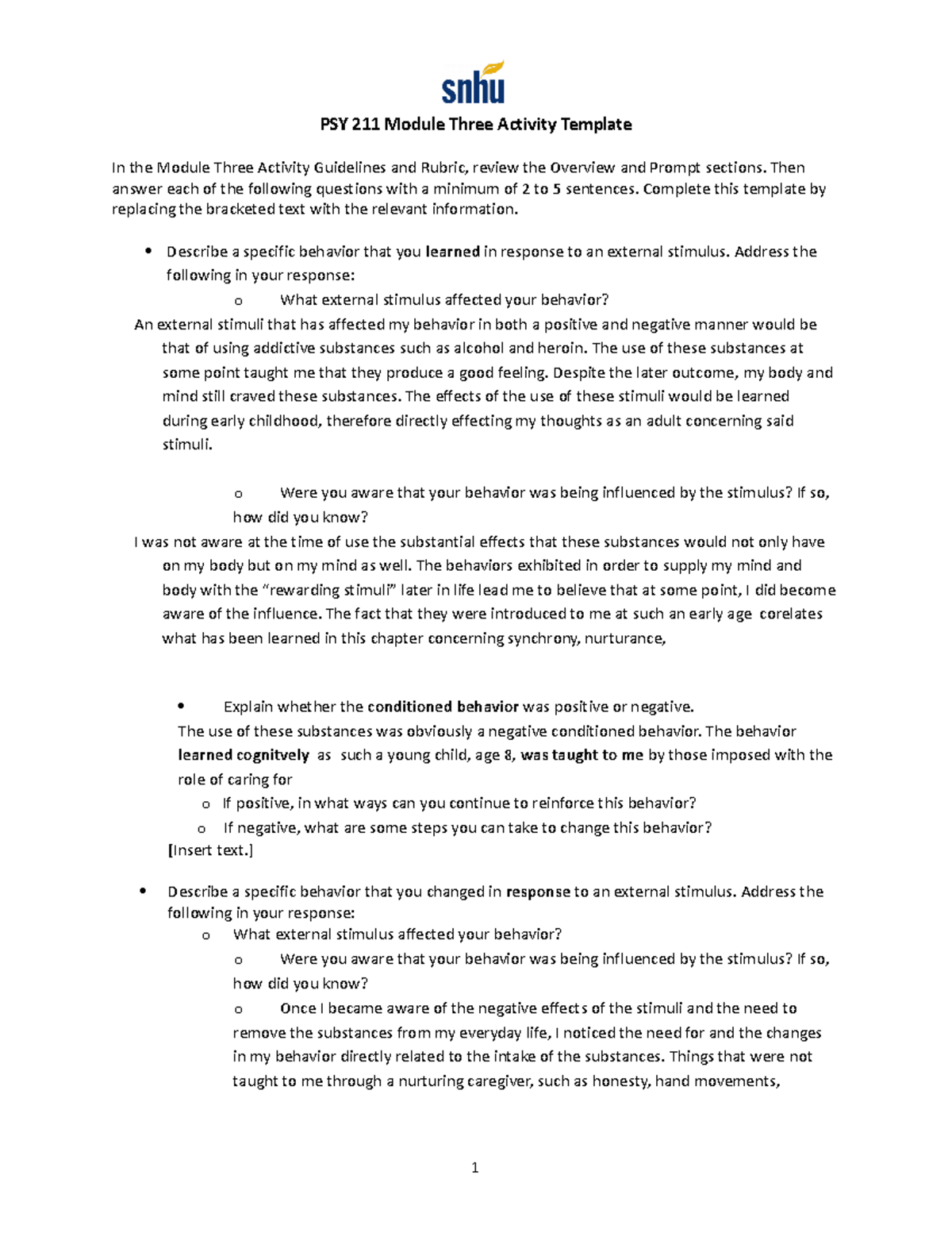 Mod 3 - Module 3 activity - PSY 211 Module Three Activity Template In the Module Three Activity ...