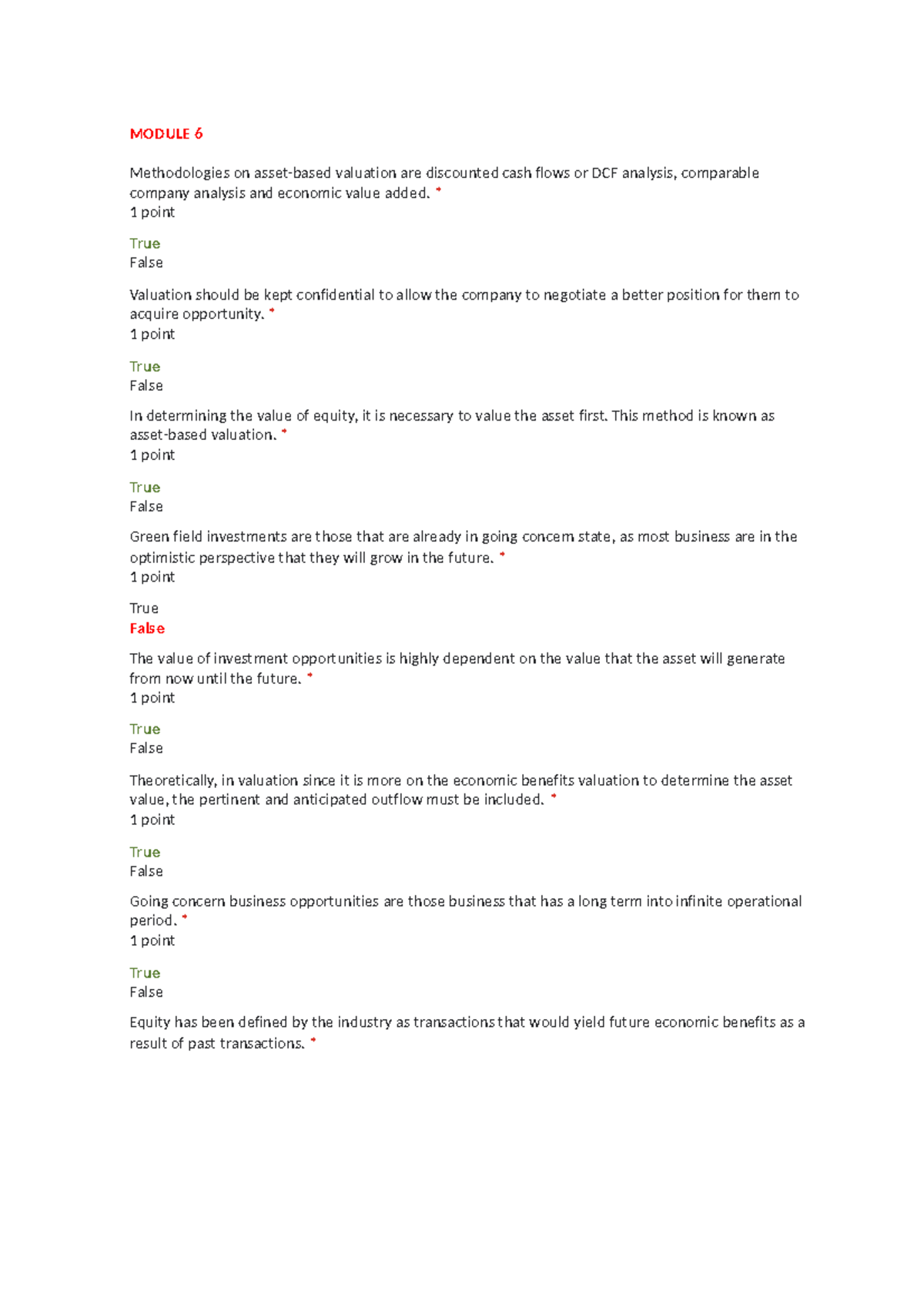 Valucon-activitiesquiz - MODULE 6 Methodologies on asset-based ...