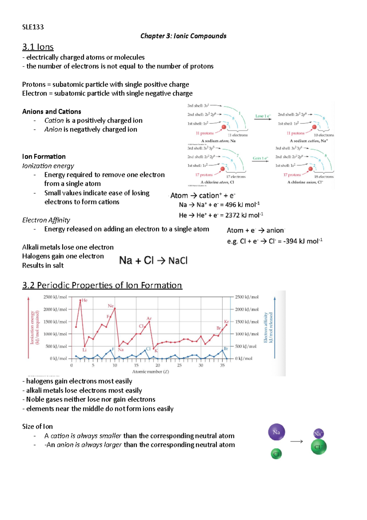 SLE133 - week 3 notes - SLE Chapter 3: Ionic Compounds 3 Ions ...