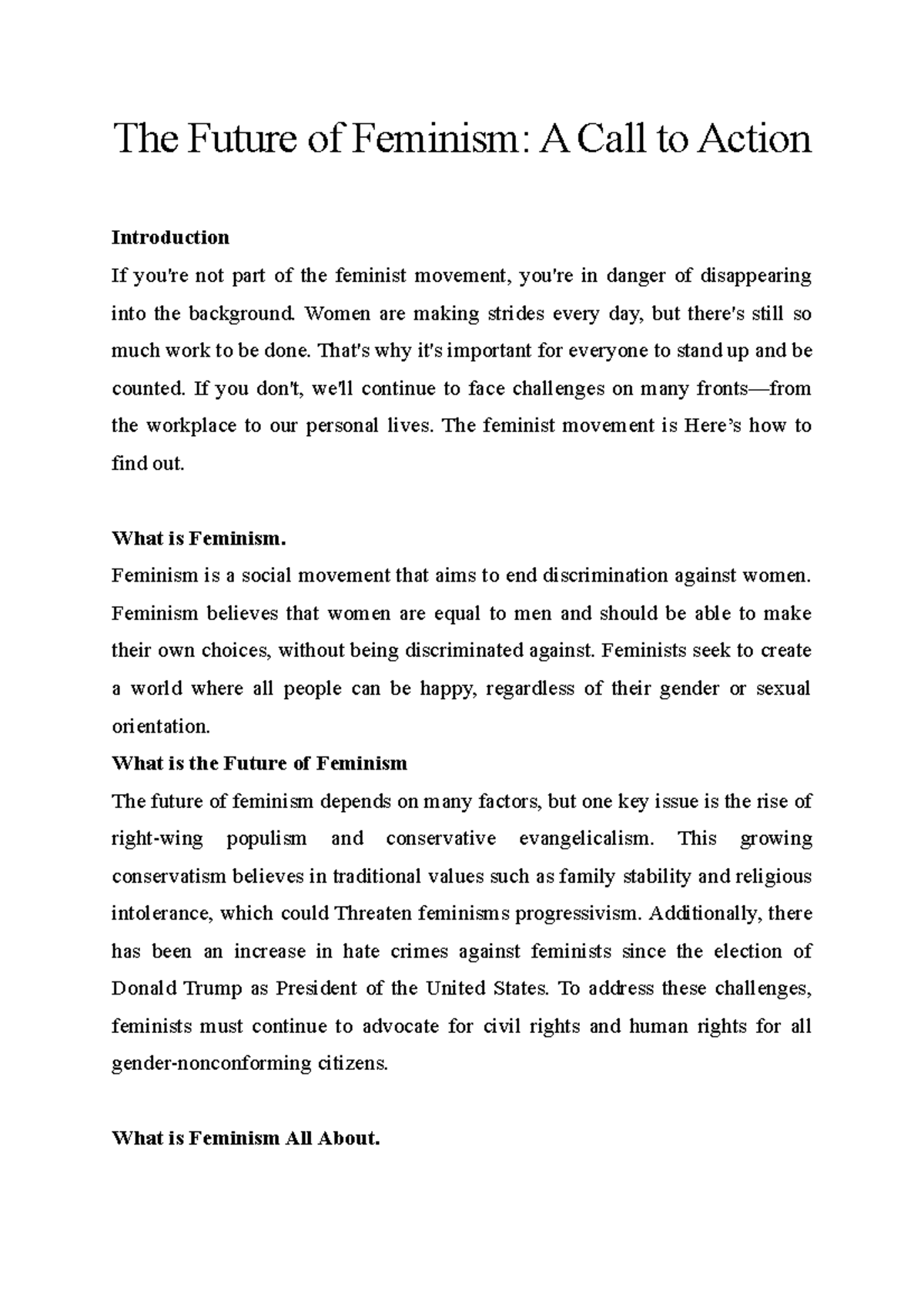 The Future of Feminism A Call to Action - The Future of Feminism: A ...