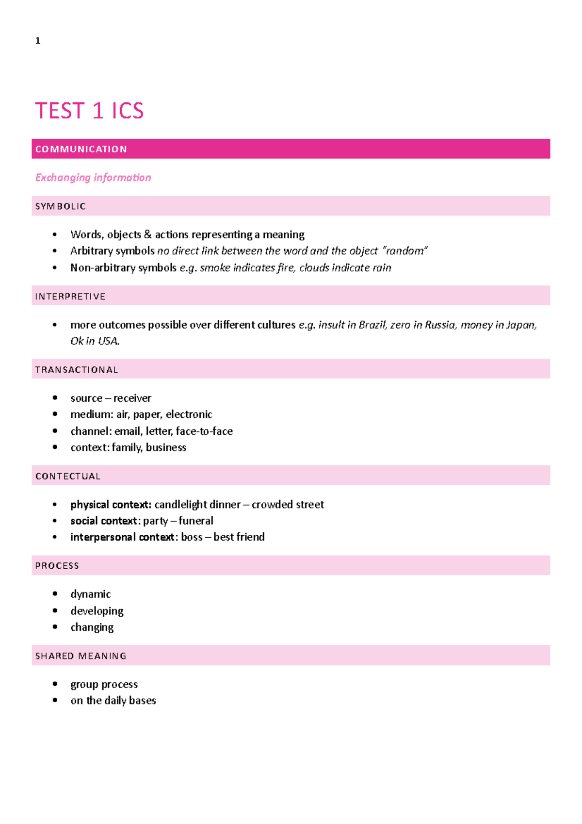 Test 1 Intercultural Communication Skills - 1 TEST 1 ICS COMMUNICATION ...