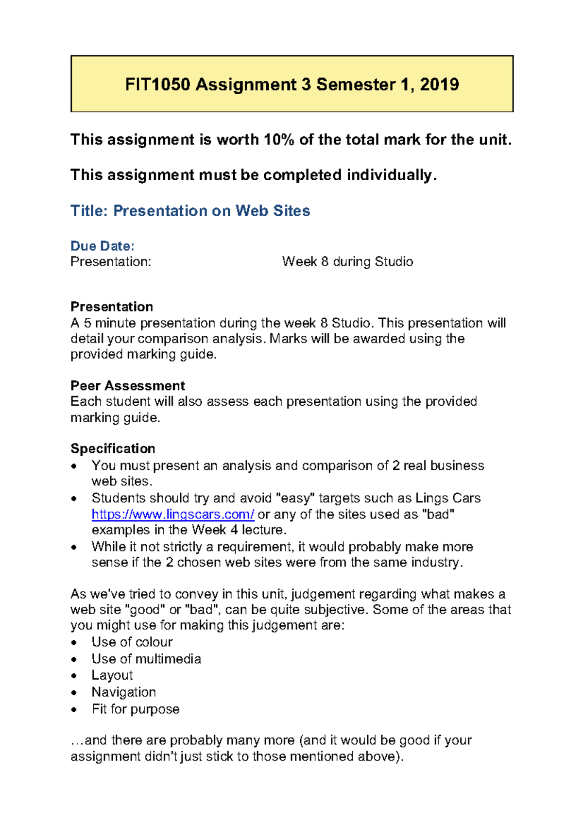 Assignment 3 - This assignment must be completed individually. Title ...