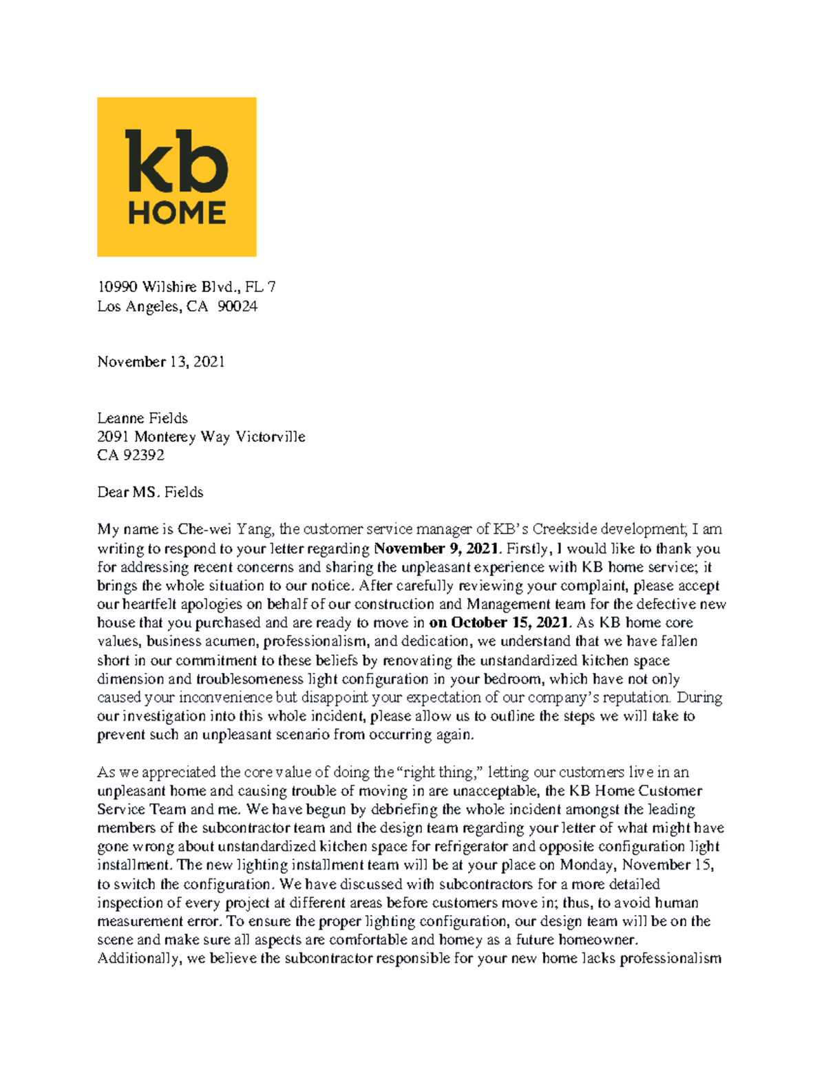 BUS 100 KB aplolgize letter - 10990 Wilshire Blvd., FL 7 Los Angeles ...