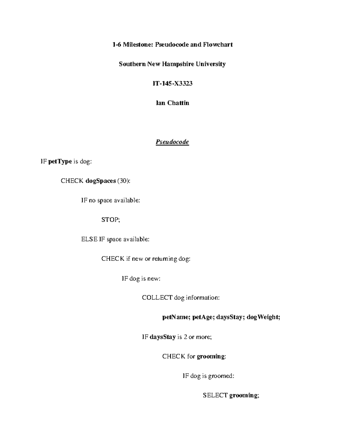 DAD-220 Module One Milestone - 1 - 6 Milestone: Pseudocode and ...