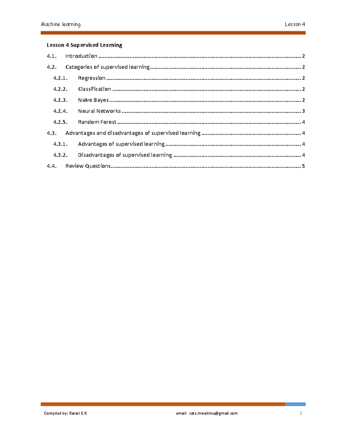 Lesson 4 Supervised Learning - Lesson 4 Supervised Learning ...