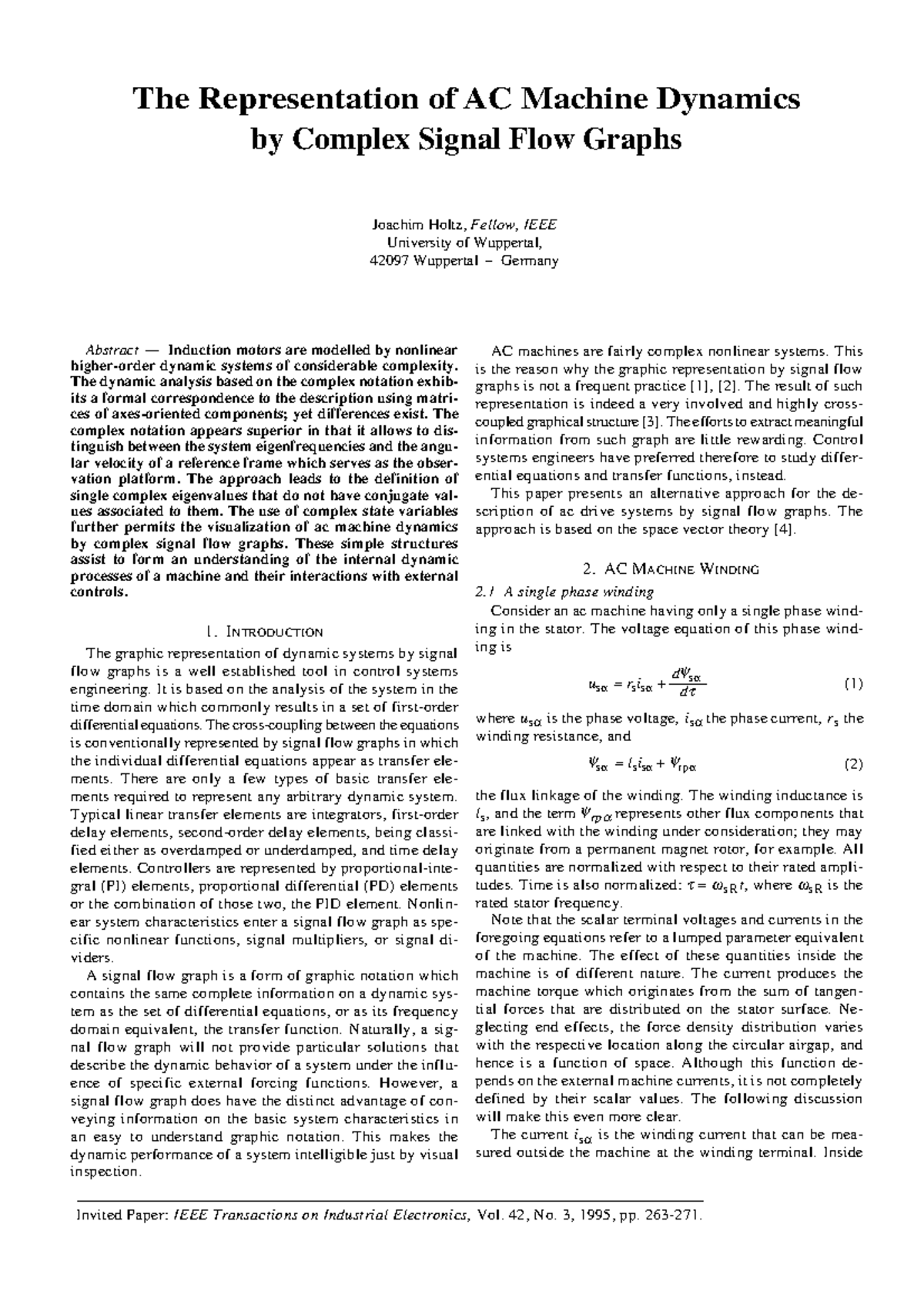 The Representation Of AC Machine Dynamics By Complex Signal Flow Graphs