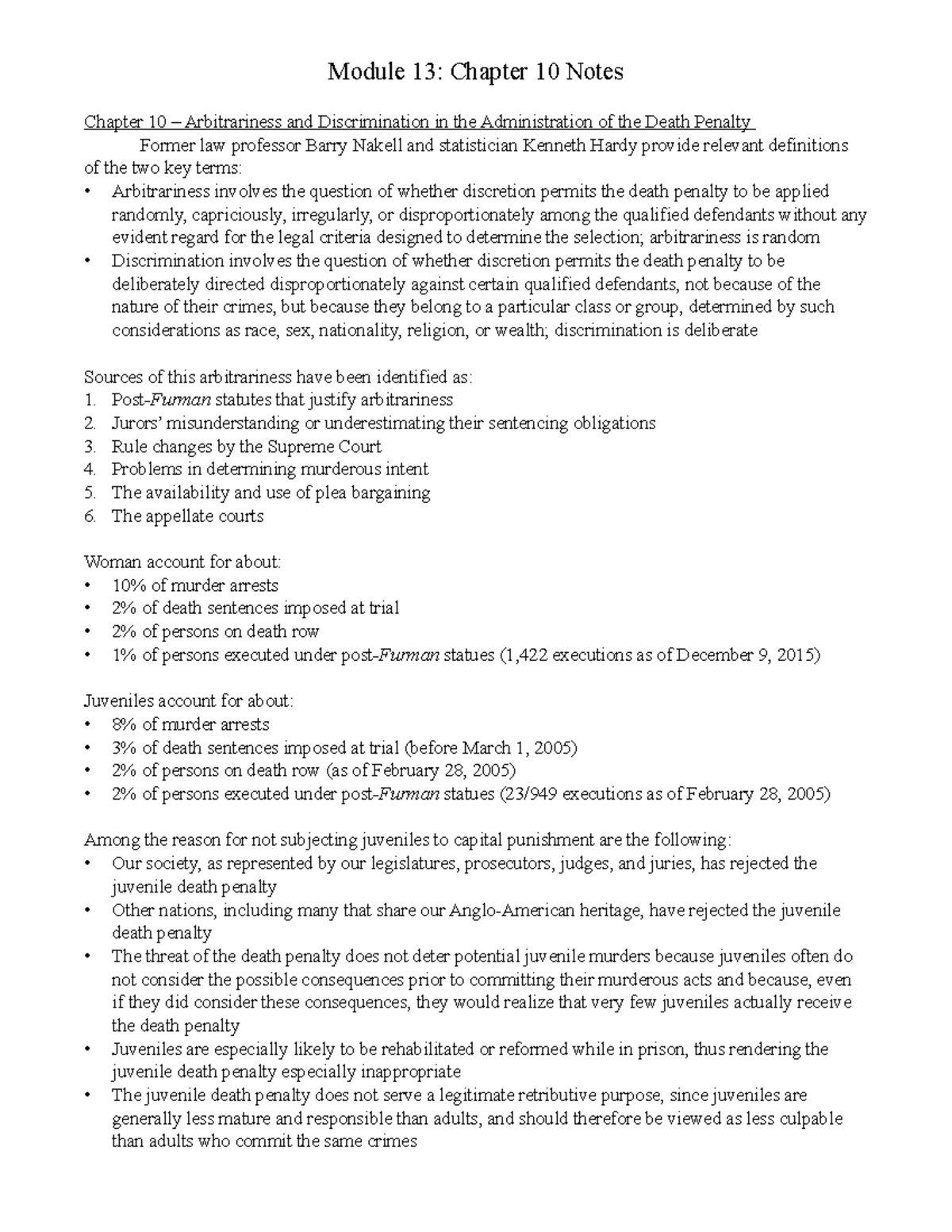 Module 13 Ch. 10 Notes - This Course is taught by Dr. Baranauskas (a.k ...