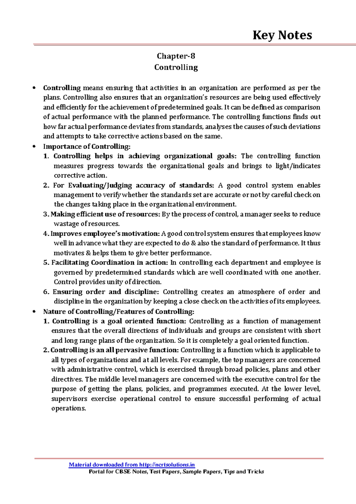 12 business studies ch 08 controlling - Key Notes Material downloaded ...