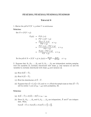 Tutorial 6 - STAT2001/STAT2013/STAT6013/STAT Tutorial 6 Find thek-th raw momentμ′k =E(Yk)for the ...
