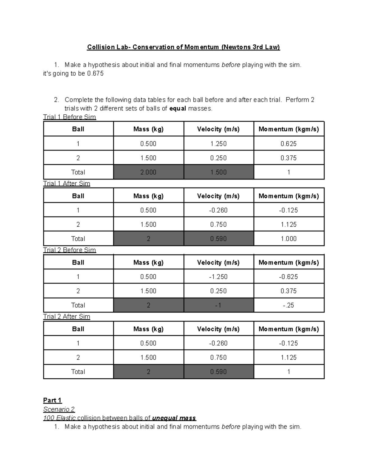Farron levi - Collision Lab- Conservation of Momentum (Newton’s 3rd Law ...