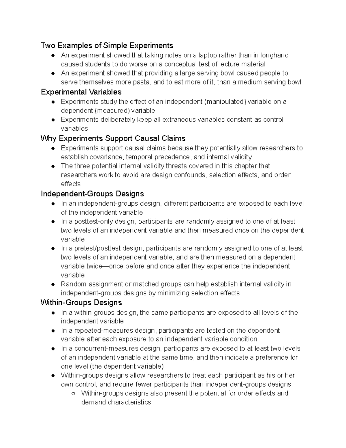 Experimental Methods Chapter 10 Summary - Two Examples of Simple ...