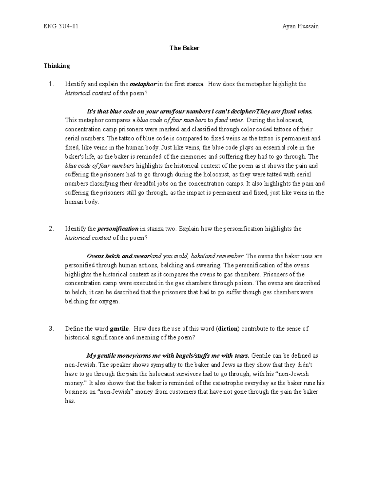 The Baker Literature Assignment - Ayan Hussain - ENG 3U4-01 Ayan ...
