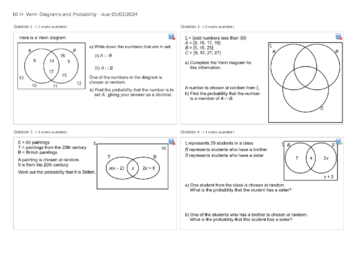 10H- Venn Diagrams and Probability - Studocu