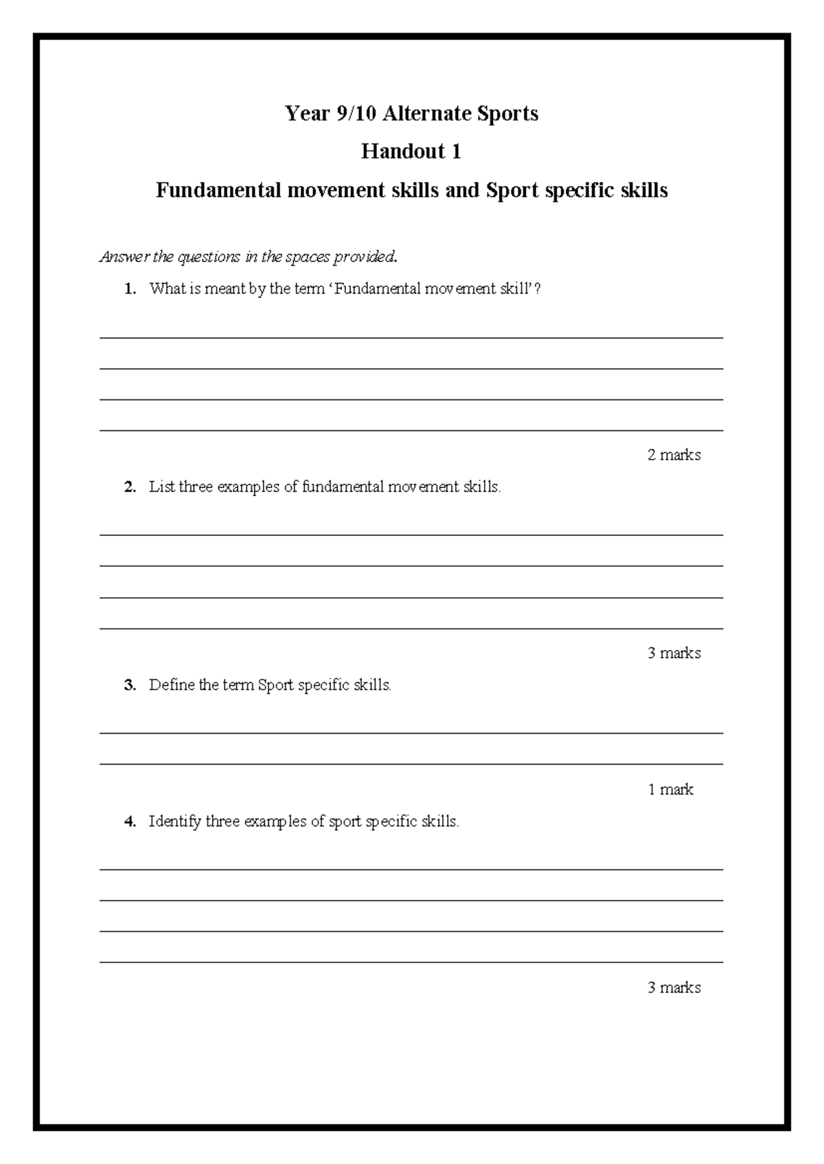 01 Handout 1 - Fundamental and Sport specific skills - Year 9/10 ...