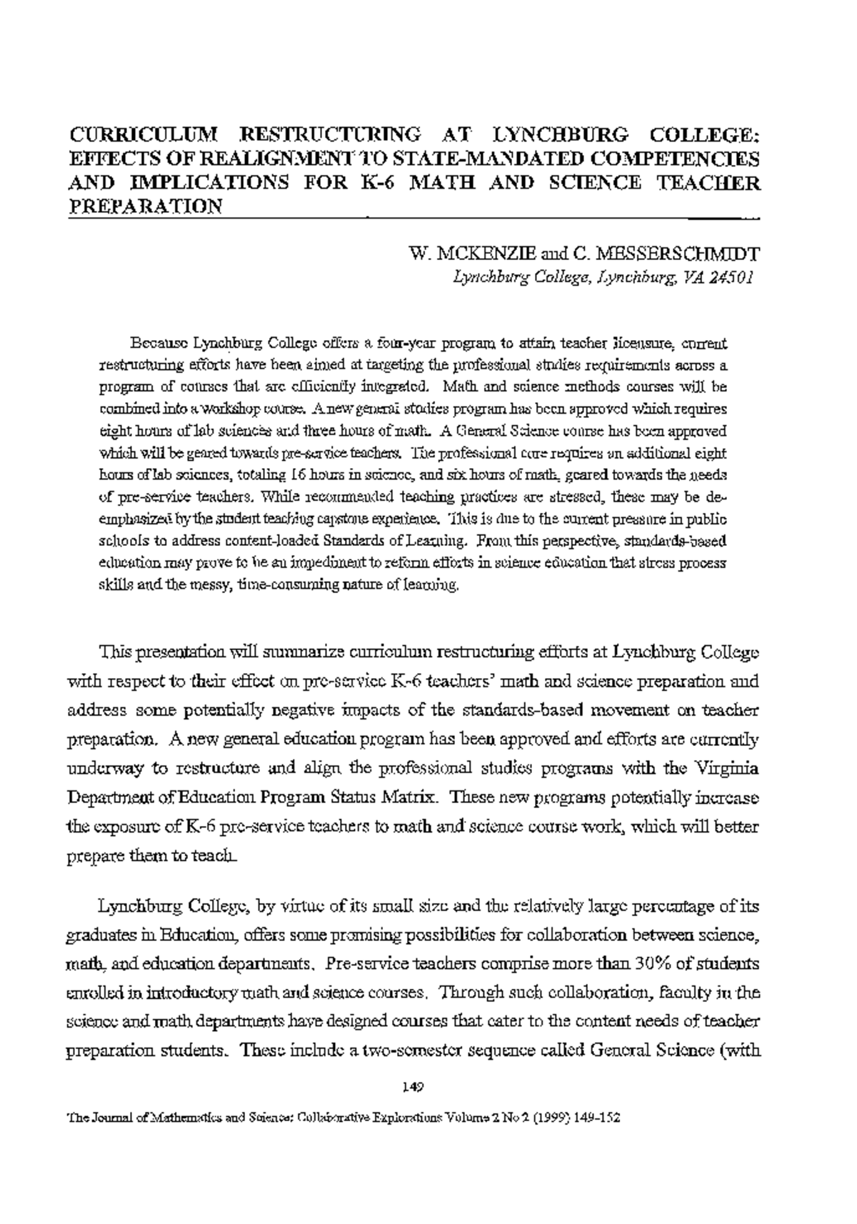 215487395 - Cours - CURRICULUM RESTRUCTURING AT LYNCHBURG COLLEGE ...