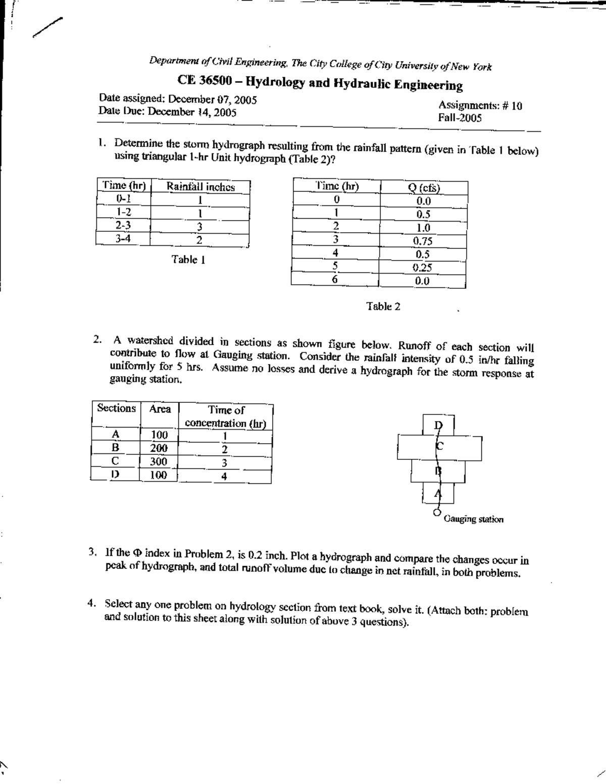 CE365 Hydro, HW 10 Solution - Department of civil Engineering, The city college of city ...