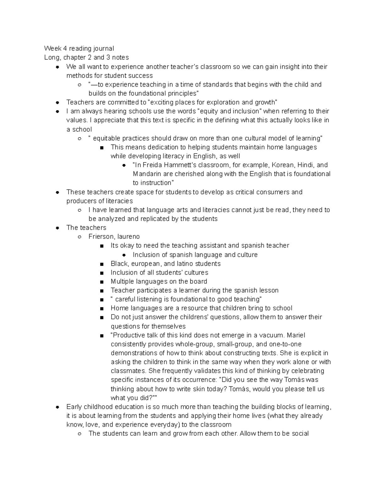 Week 4 reading journal - Week 4 reading journal Long, chapter 2 and 3 ...