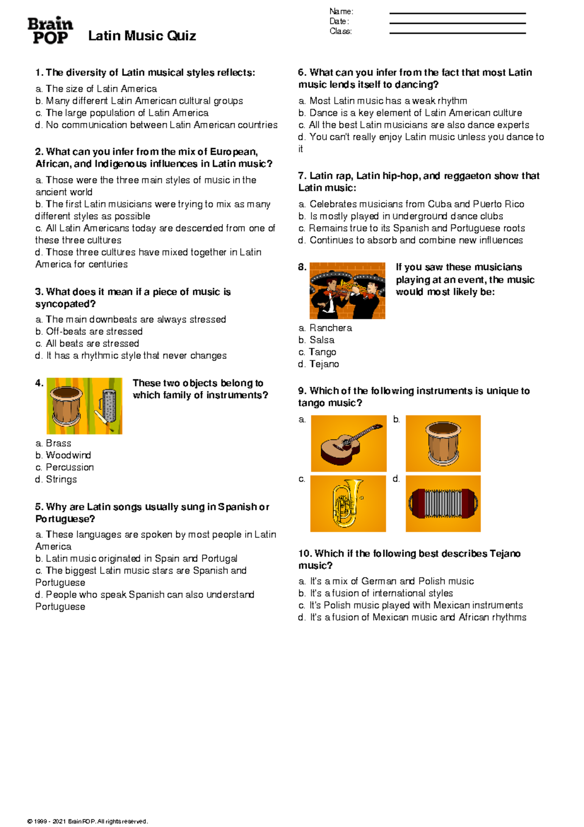 Brain POP Latin music Quiz - Latin Music Quiz 1. The diversity of Latin ...
