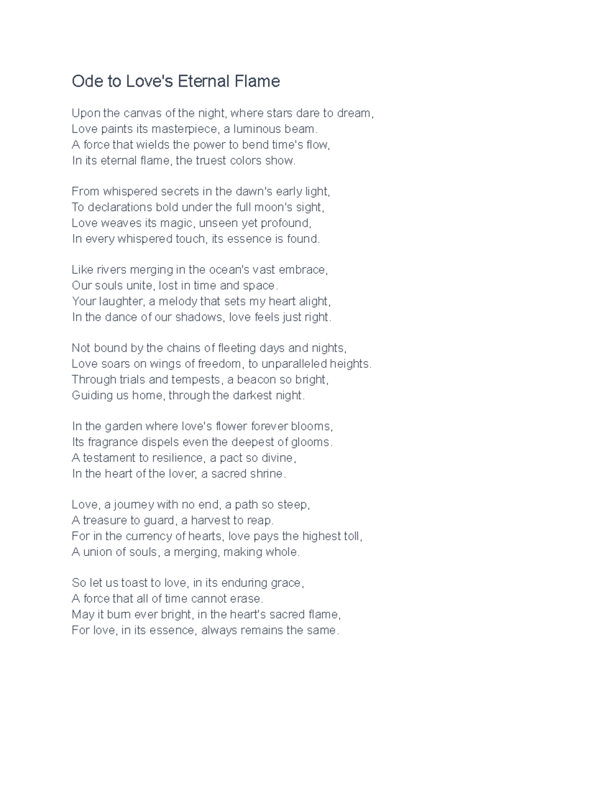 Poem love - mandatory poem - Ode to Love's Eternal Flame Upon the canvas of the night, where ...
