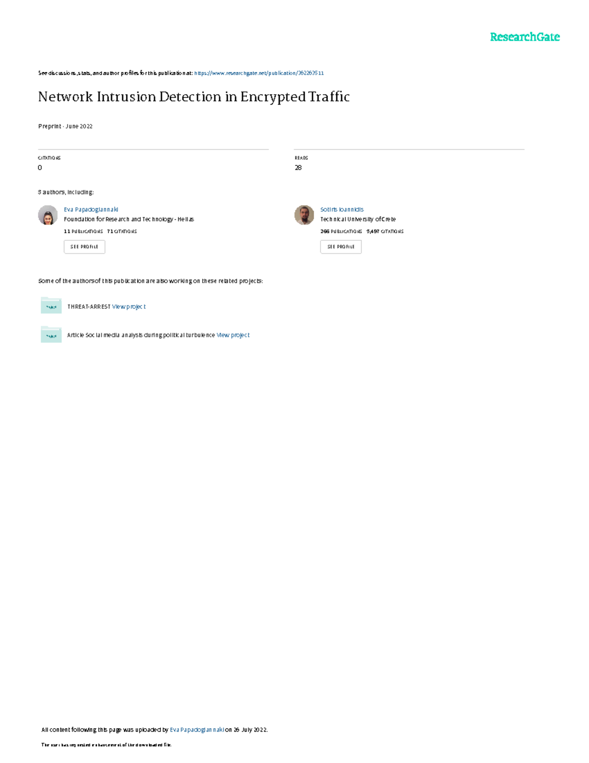 Network Intrusion Detection In Encrypted Traffic See Discussions