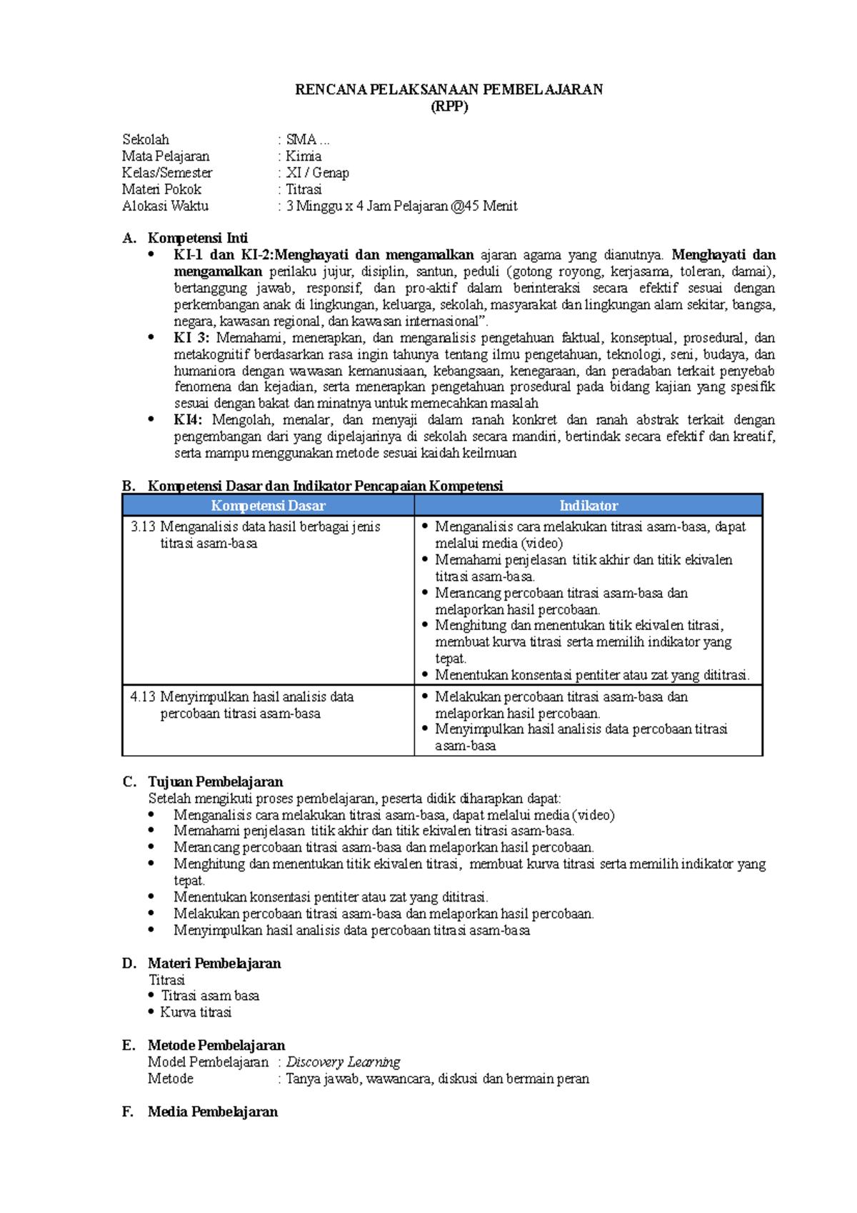 RPP 9 Titrasi - Rencana Pelaksanaan Pembelajaran (RPP) adalah rencana ...