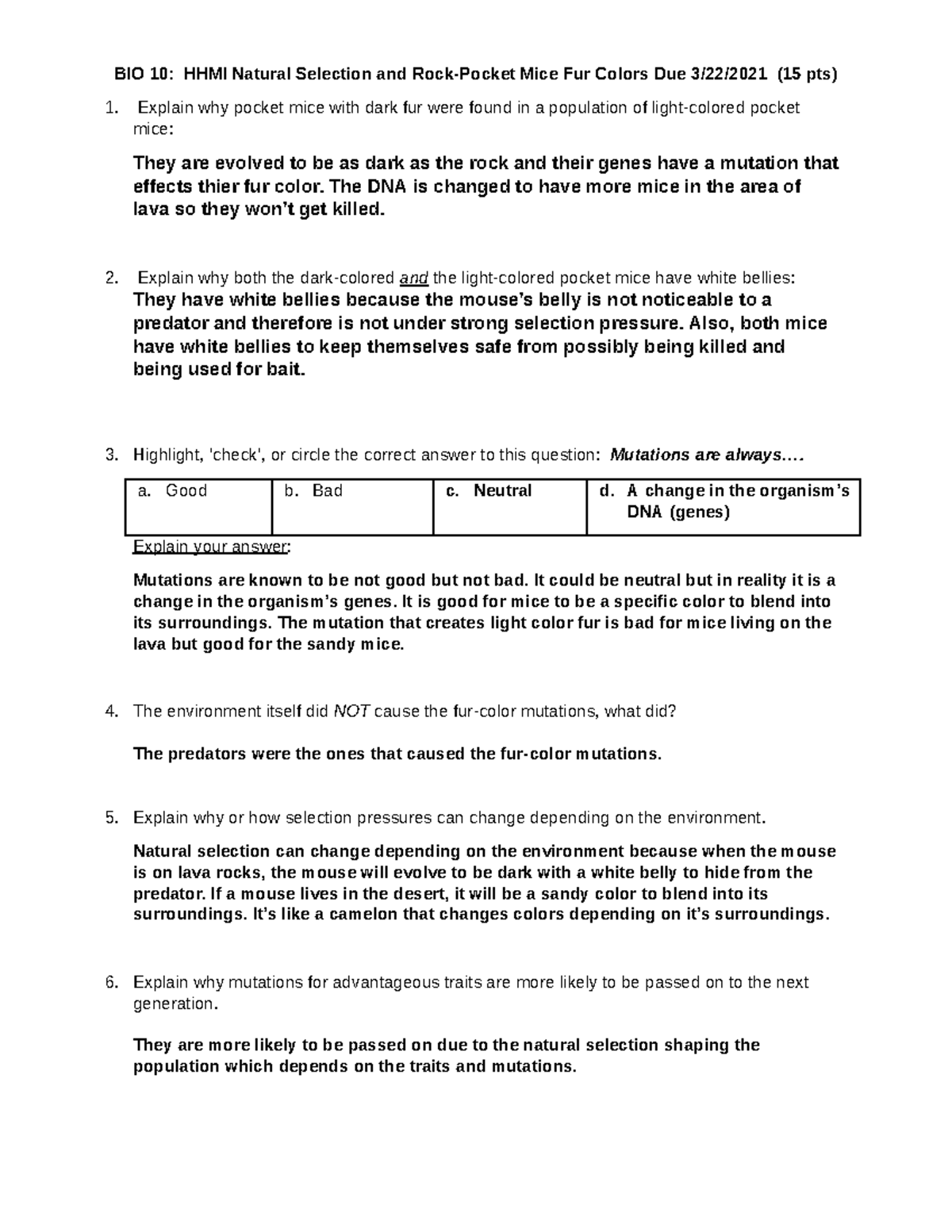 Hart Nat Selection online activity - Southwest Pocket Mice Fur Color ...