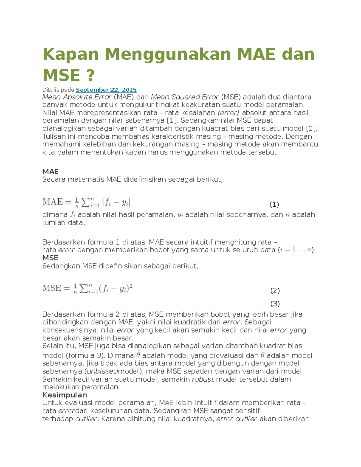 Kapan Menggunakan MAE dan MSE - Kapan Menggunakan MAE dan MSE? Ditulis ...