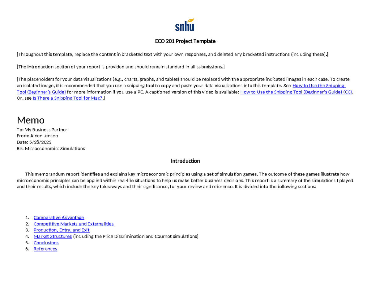 ECO 201 Project Template (1) Unit 4 Assignment - ECO 201 Project ...