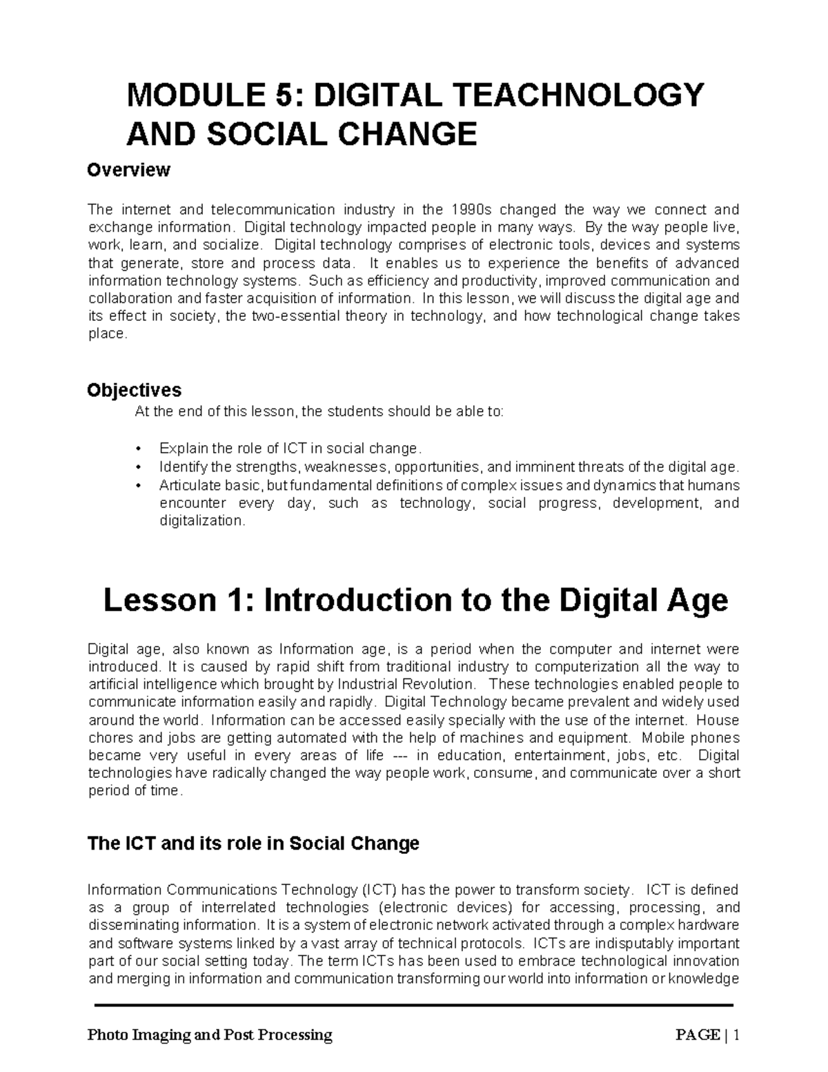 Module-5- GE-10 -ELEC - Summary - MODULE 5: DIGITAL TEACHNOLOGY AND ...