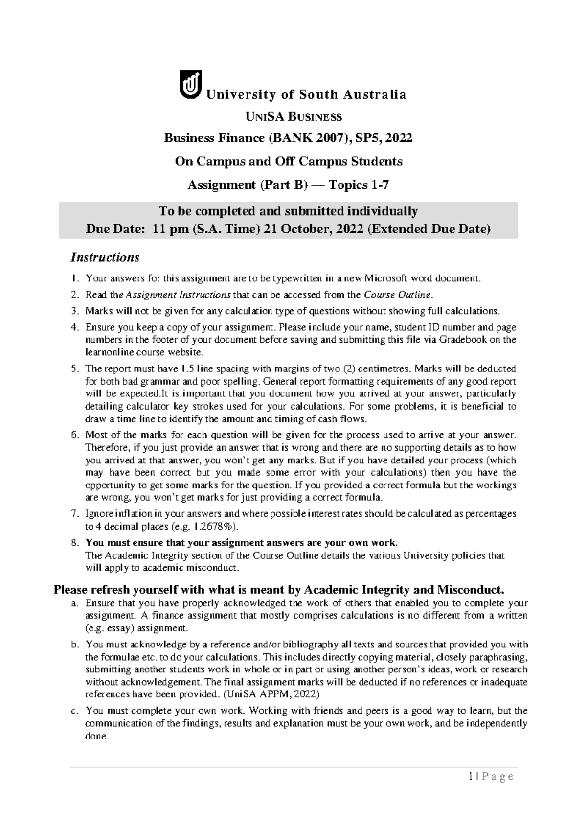 Assignment Part B Questions - SP5 2022 - University of So uth Australia UNISA BUSINESS Business ...