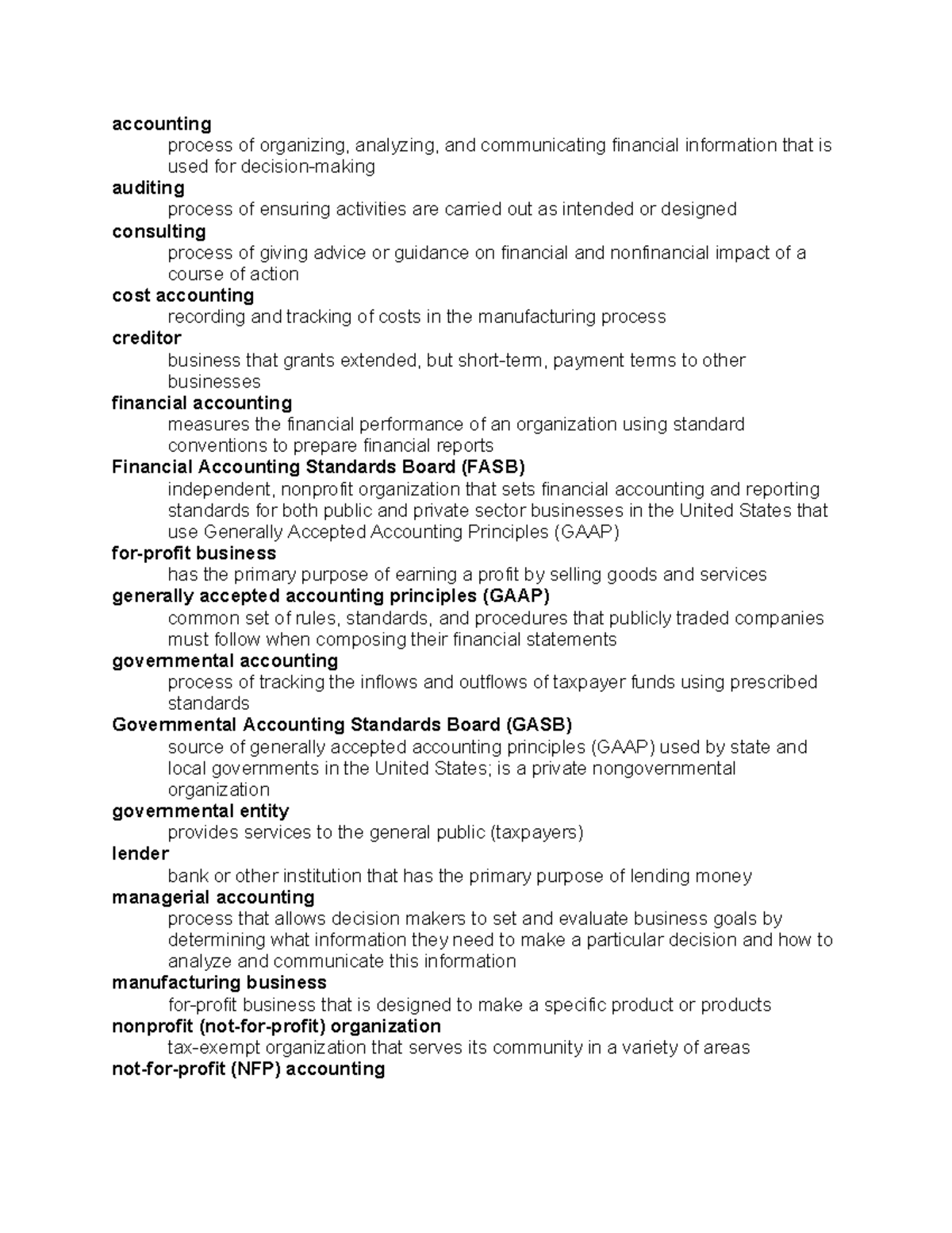 Accounting key terms and defitions - accounting process of organizing ...