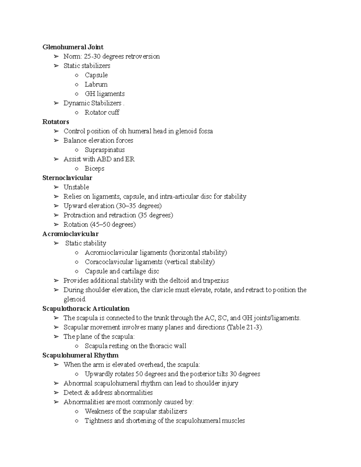 21 Therex - Lecture notes 1 - Glenohumeral Joint Norm: 25-30 degrees ...