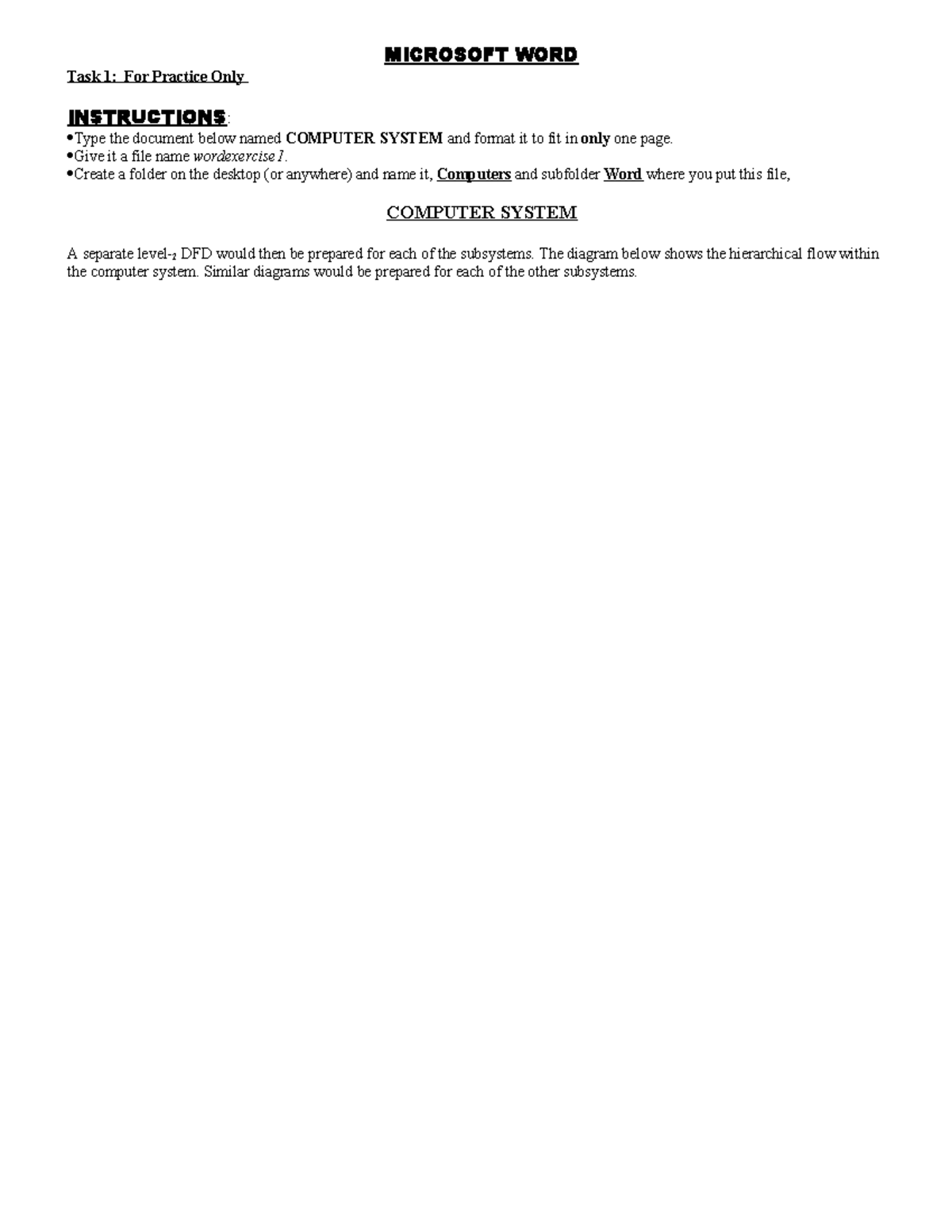 Word and Excel Practical Level 2 - MICROSOFT WORD Task 1: For Practice ...