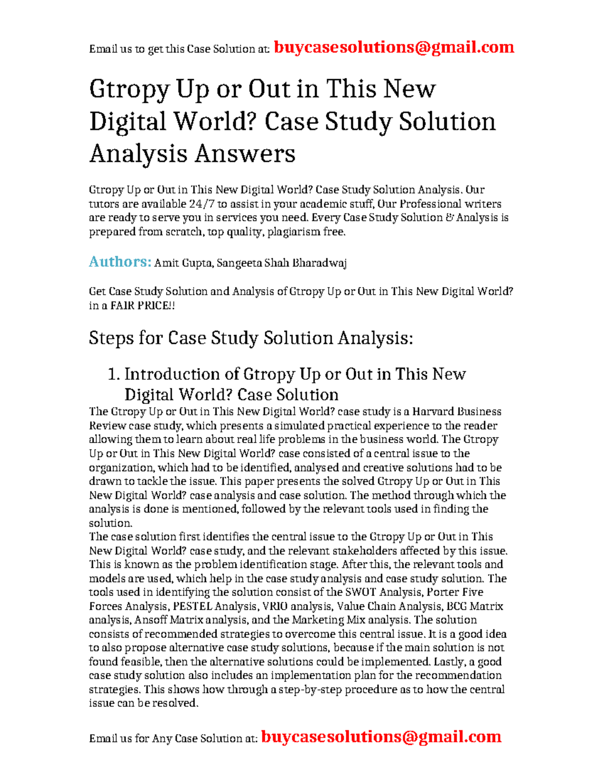 Case Solution Gtropy Up or Out in This New Digital World - Gtropy Up or ...