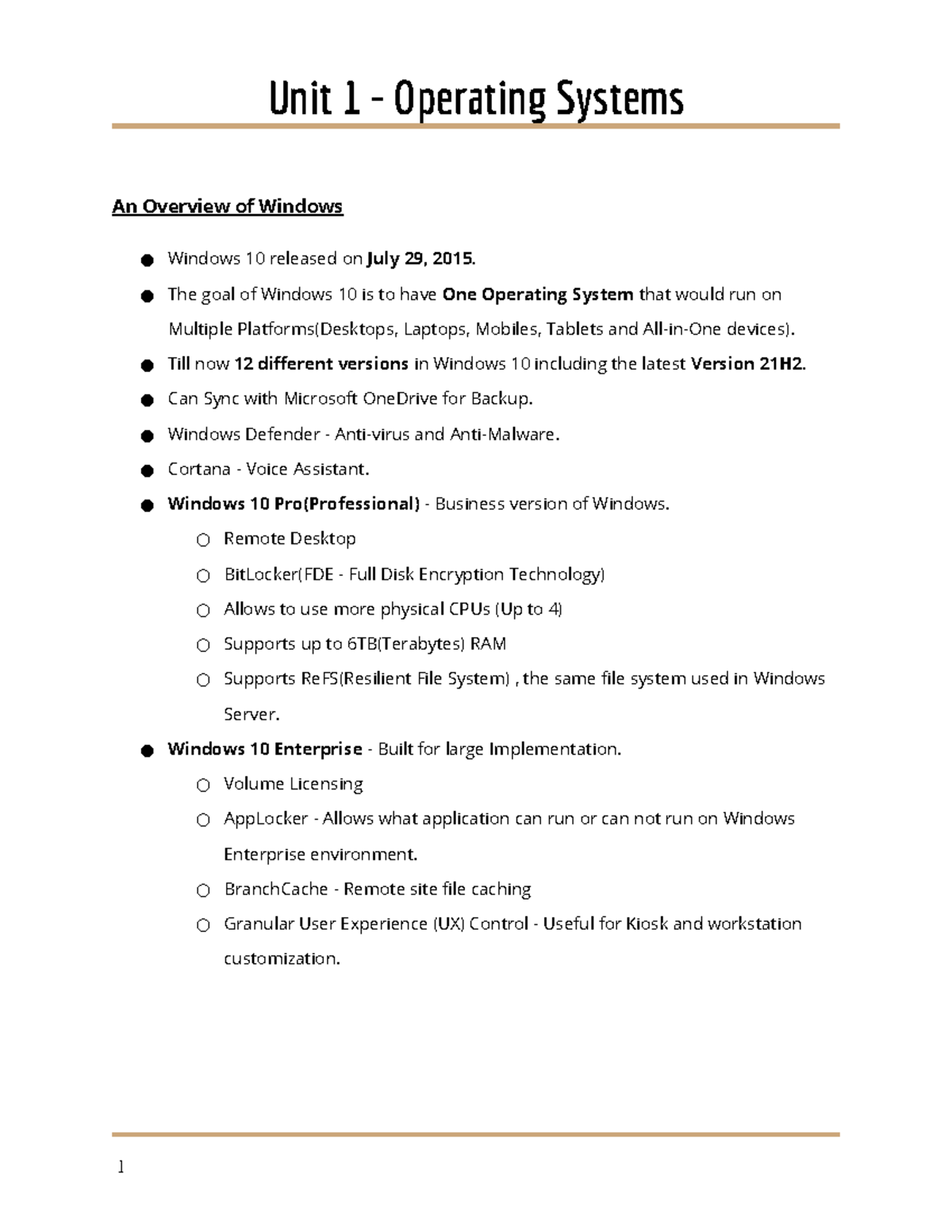 CompTIA Core II - 220-1102 - 1.0 Operating Systems - Unit 1 - Operating ...