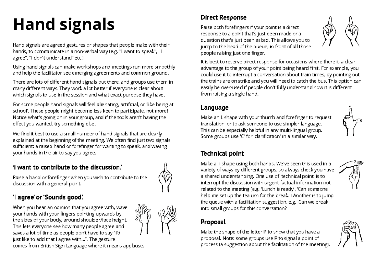 Handsignal scouts - Hand signals Hand signals are agreed gestures or ...